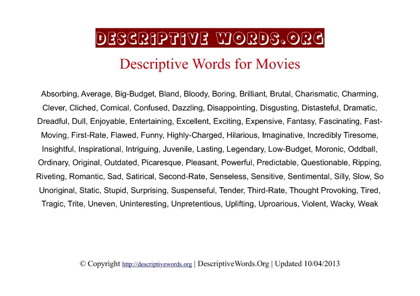 Descriptive Words For Movie Reviews Positive Negative 